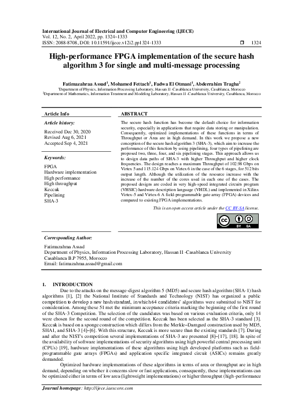 (PDF) High-performance FPGA implementation of the secure hash algorithm 3 for single and multi ...