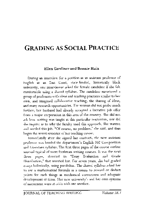 (PDF) Grading as Social Practice | Ellen F. Gardiner - Academia.edu