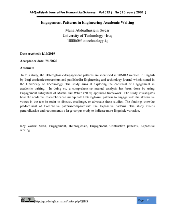 (PDF) Engagement Patterns in Engineering Academic Writing