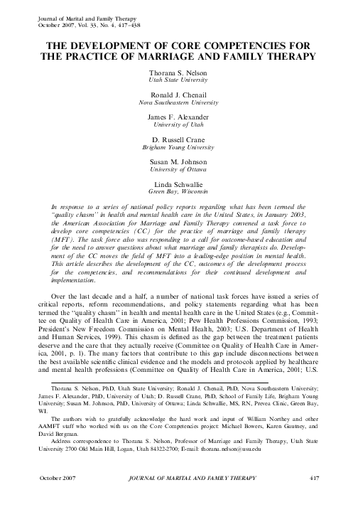 (PDF) The Development of Core Competencies for the Practice of Marriage ...