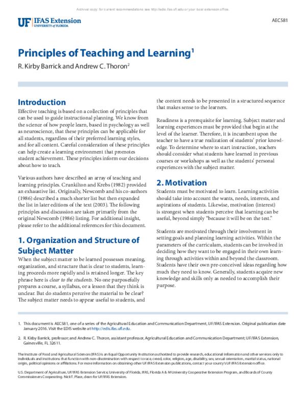 (PDF) Principles of Teaching and Learning