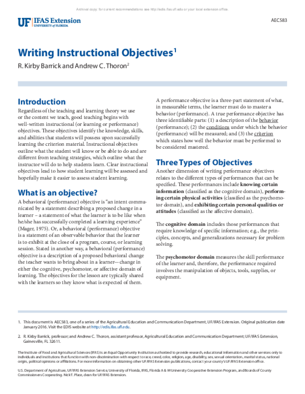 (PDF) Writing Instructional Objectives