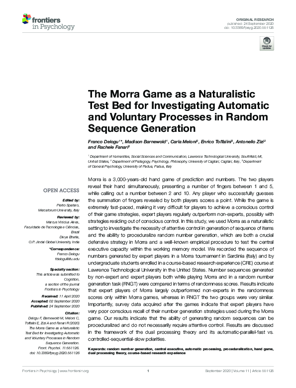 (PDF) The Morra Game as a Naturalistic Test Bed for Investigating ...