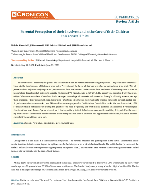 (PDF) Parental Perception of their Involvement in the Care of their ...