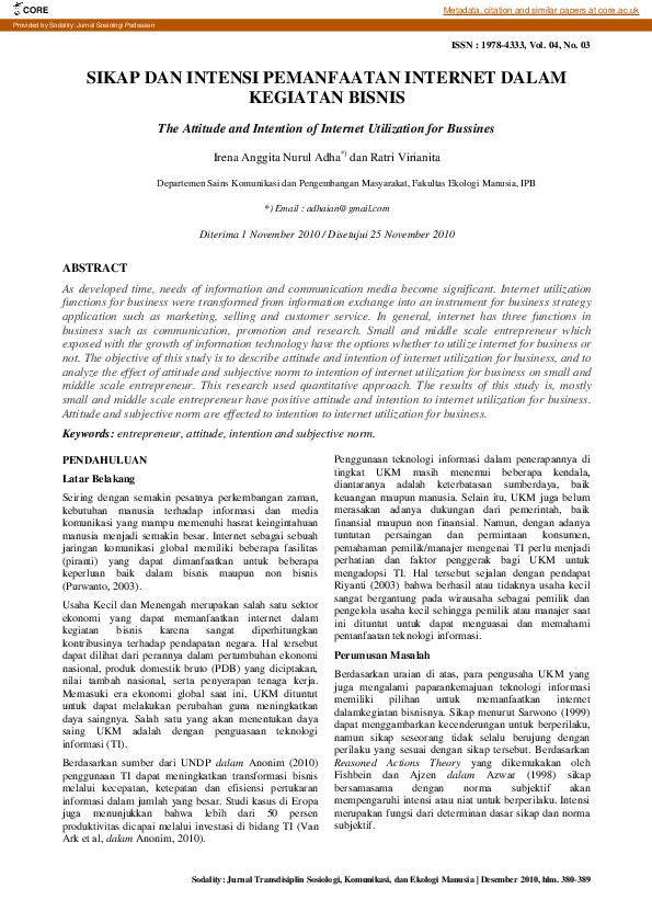 (PDF) Sikap Dan Intensi Pemanfaatan Internet Dalam Kegiatan Bisnis