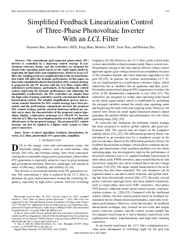 (PDF) Simplified Feedback Linearization Control of Three-Phase Photovoltaic Inverter With an LCL ...