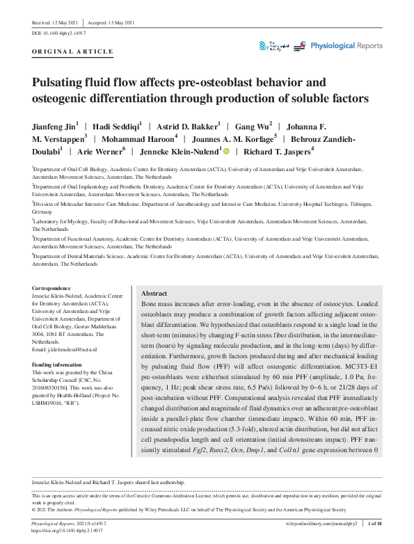 (PDF) Pulsating fluid flow affects pre‐osteoblast behavior and ...