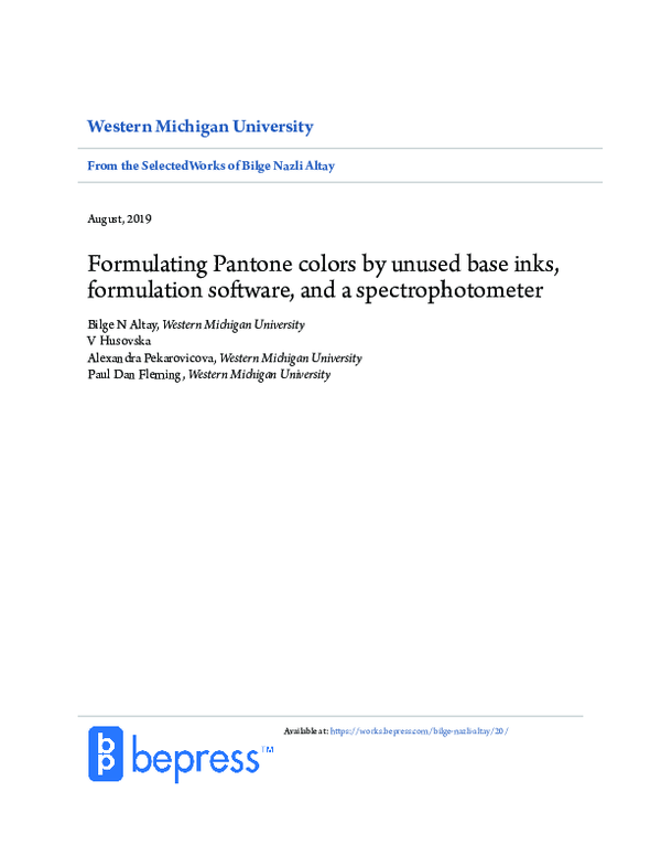 (PDF) Formulating Pantone colors by unused base inks, formulation ...