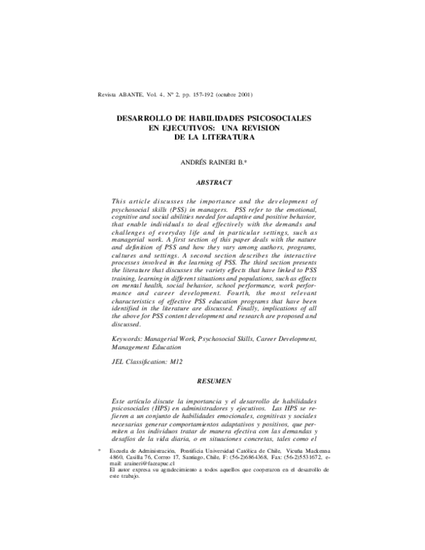 (PDF) Desarrollo de Habilidades Psicosociales en ejecutivos: una re ...