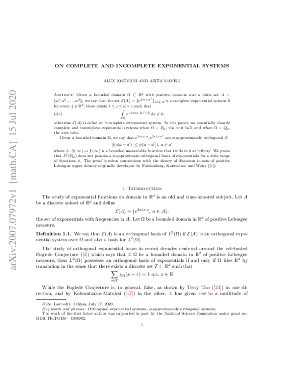 (PDF) On complete and incomplete exponential systems