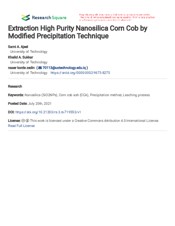 (PDF) Extraction High Purity Nanosilica Corn Cob by Modified ...