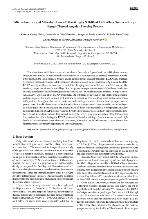 (PDF) Microstructure and Microhardness of Directionally Solidified Al-Si Alloys Subjected to an ...