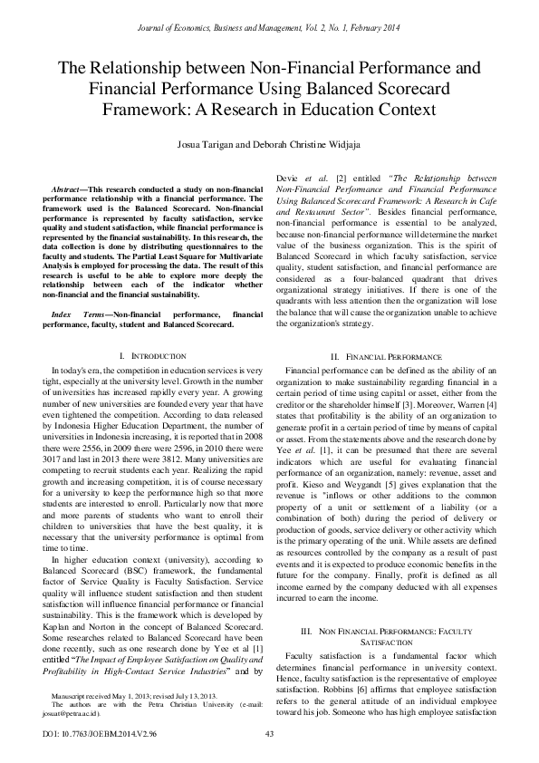 (PDF) The Relationship between Non-Financial Performance and Financial ...