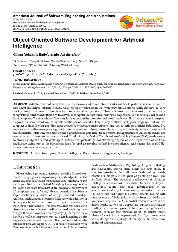 (PDF) Object Oriented Software Development for Artificial Intelligence