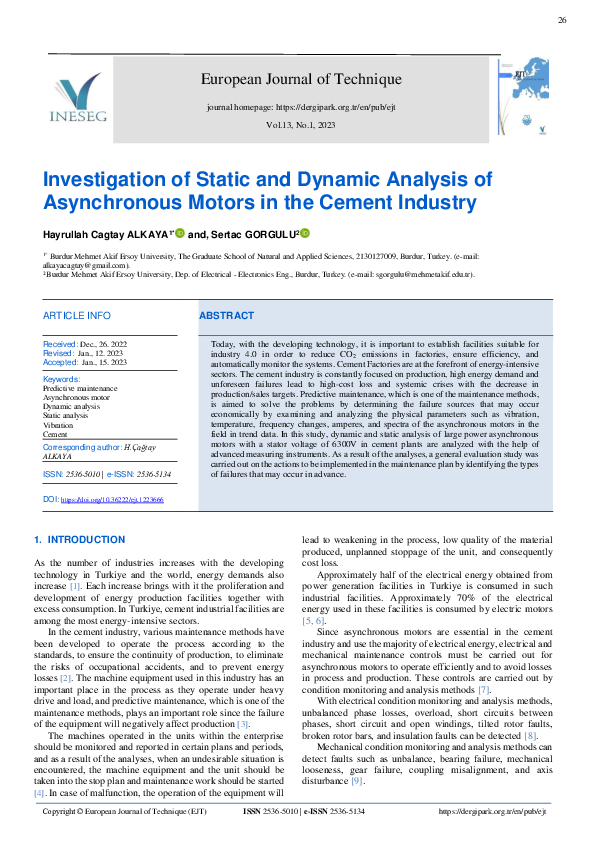 (PDF) Investigation of Static and Dynamic Analysis of Asynchronous Motors in the Cement Industry