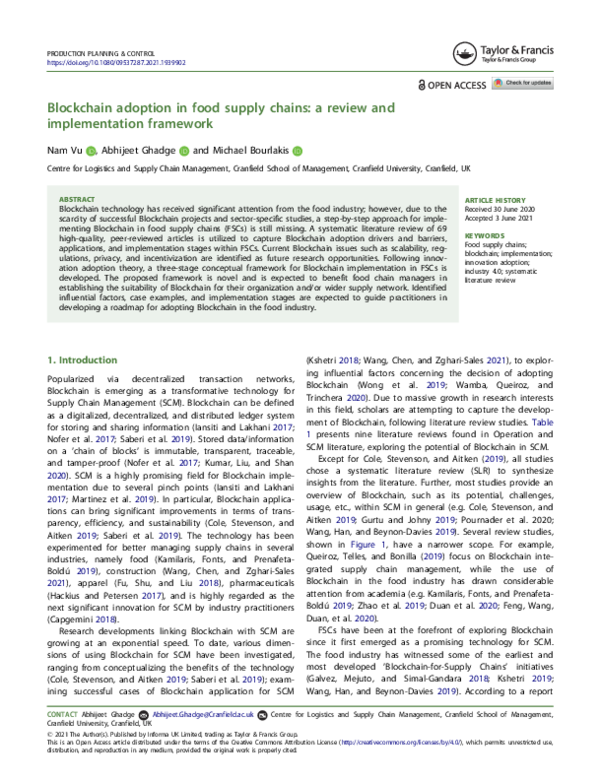 (PDF) Blockchain adoption in food supply chains: a review and ...