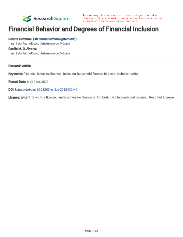 (PDF) Financial Behavior and Degrees of Financial Inclusion