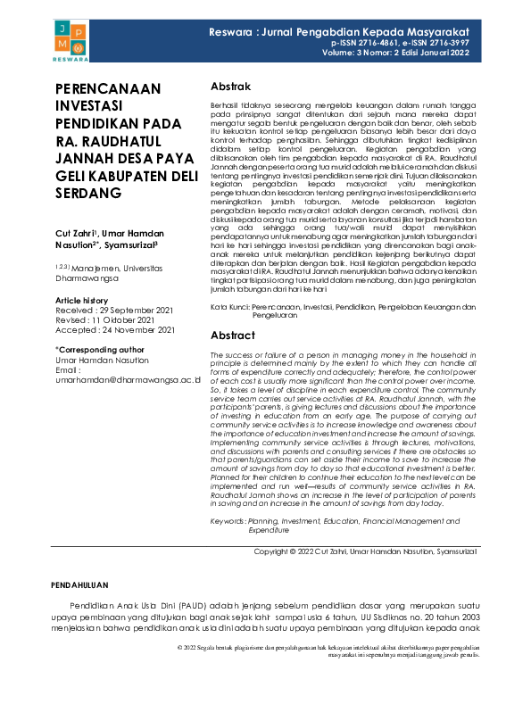 (PDF) Perencanaan Investasi Pendidikan Pada Ra. Raudhatul Jannah Desa ...