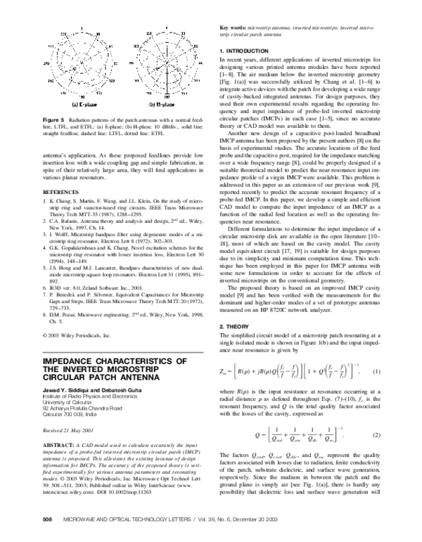 (PDF) Impedance characteristics of the inverted microstrip circular patch antenna