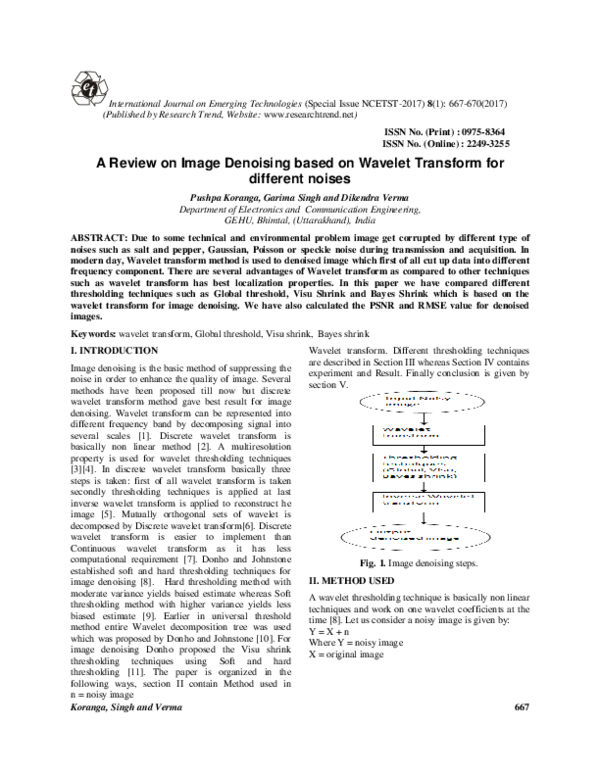 (PDF) A Review on Image Denoising based on Wavelet Transform for different noises