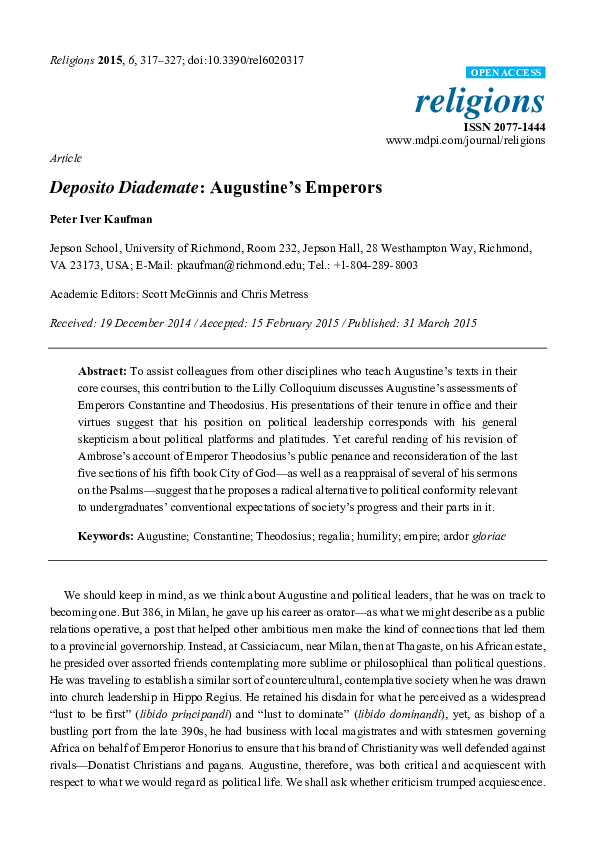 (PDF) Deposito Diademate: Augustine’s Emperors