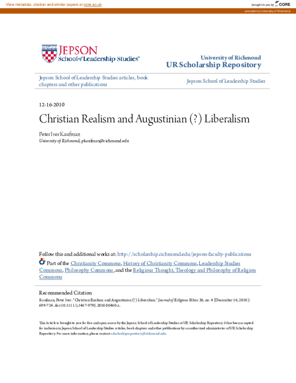 (PDF) Christian Realism and Augustinian (?) Liberalism