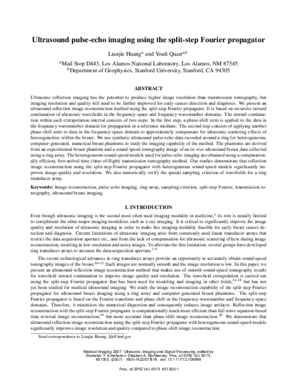 Pdf Ultrasound Pulse Echo Imaging Using The Split Step Fourier Propagator
