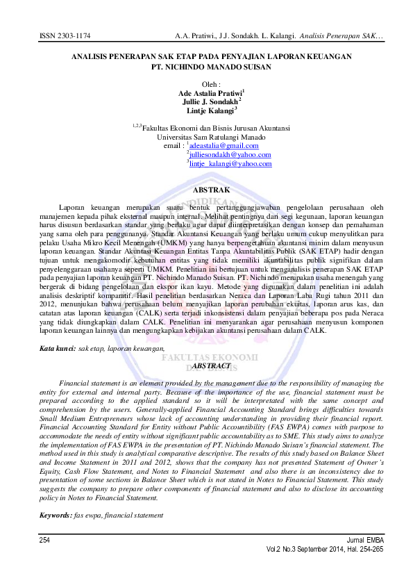 (PDF) Analisis Penerapan Sak Etap Pada Penyajian Laporan Keuangan Pt. Nichindo Manado Suisan