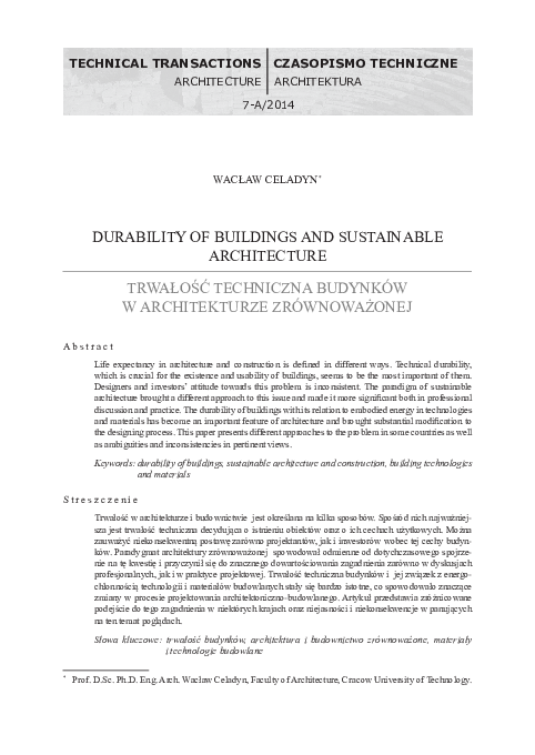 (PDF) Durability of buildings and sustainable architecture