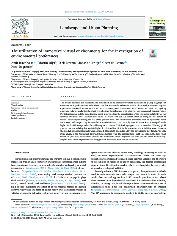 (PDF) The utilization of immersive virtual environments for the ...
