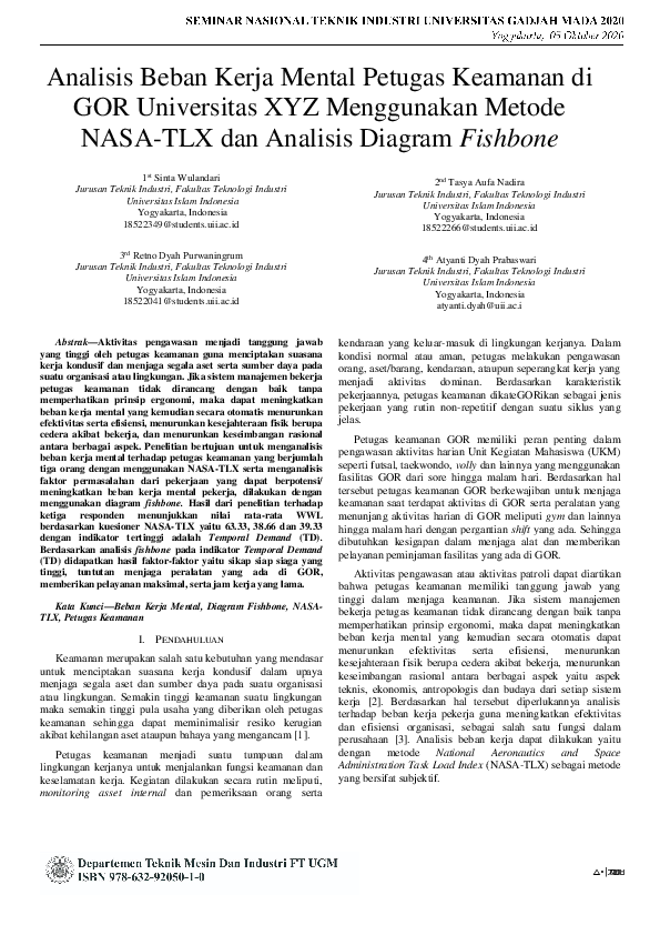 (PDF) Analisis Beban Kerja Mental Petugas Keamanan di GOR Universitas ...