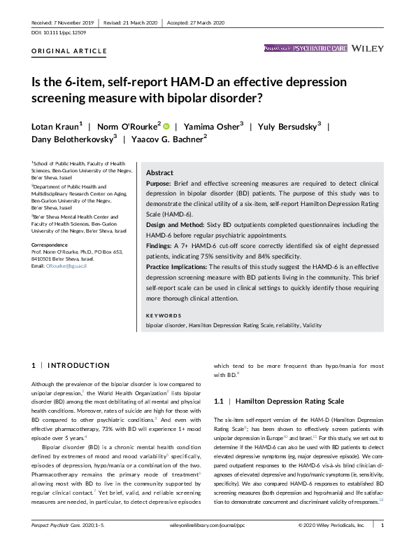 (PDF) Is the 6‐item, self‐report HAM‐D an effective depression ...