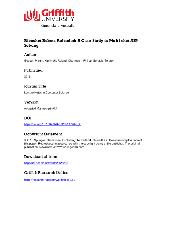 (PDF) Ricochet Robots Reloaded: A Case-Study in Multi-shot ASP Solving