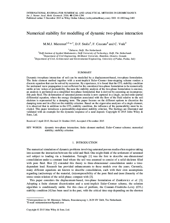 (PDF) Numerical stability for modelling of dynamic two‐phase interaction