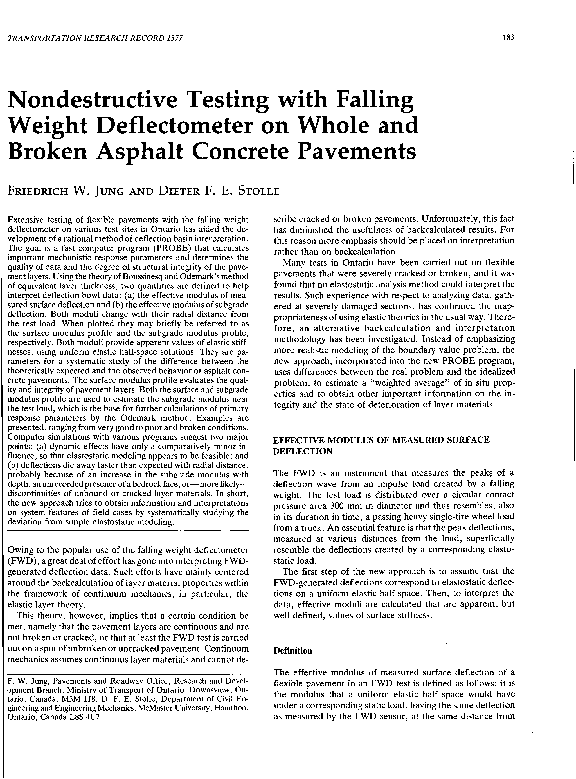 (PDF) Nondestructive Testing with Falling Weight Deflectometer on Whole ...