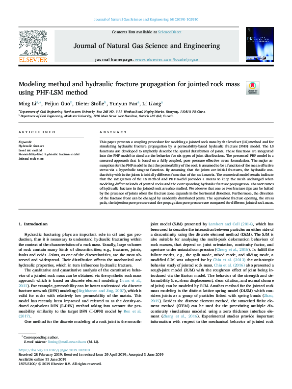 (PDF) Modeling method and hydraulic fracture propagation for jointed rock mass using PHF-LSM method