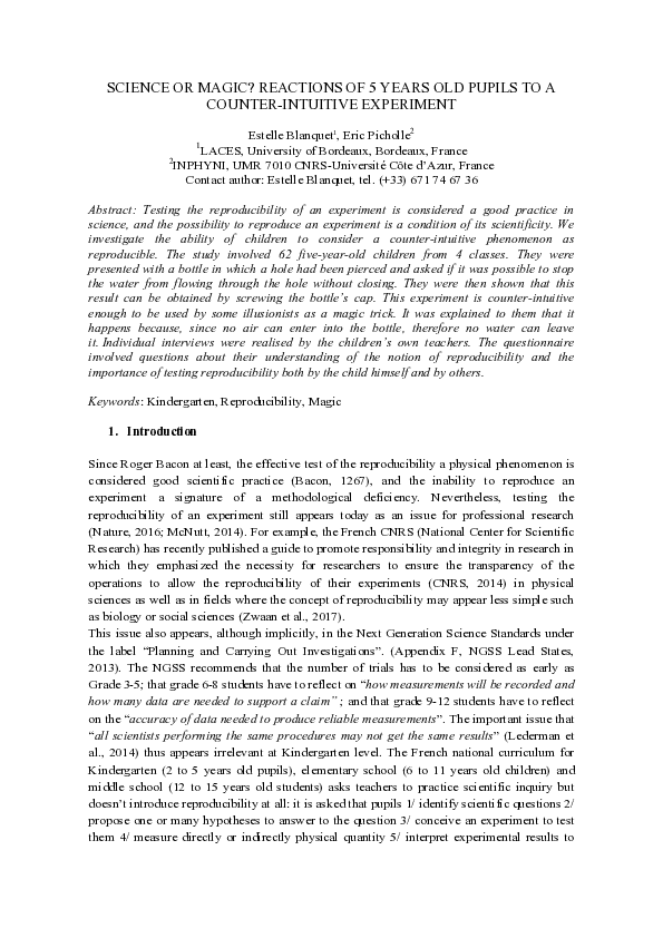 (PDF) Science or Magic? Reactions of 5 Years Old Pupils to a Counter ...