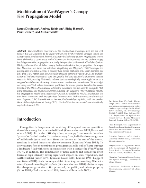 (PDF) Modification of VanWagner's canopy fire propagation model