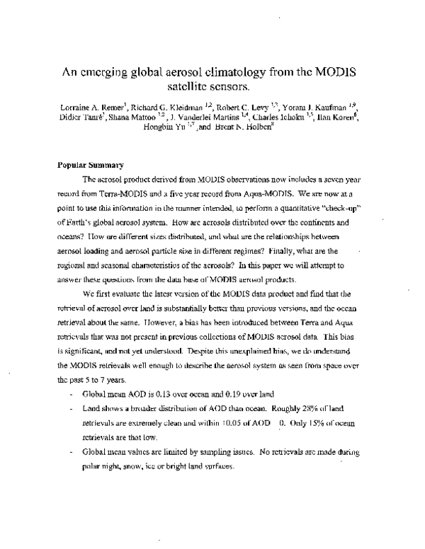 (PDF) An Emerging Global Aerosol Climatology from the MODIS Satellite ...