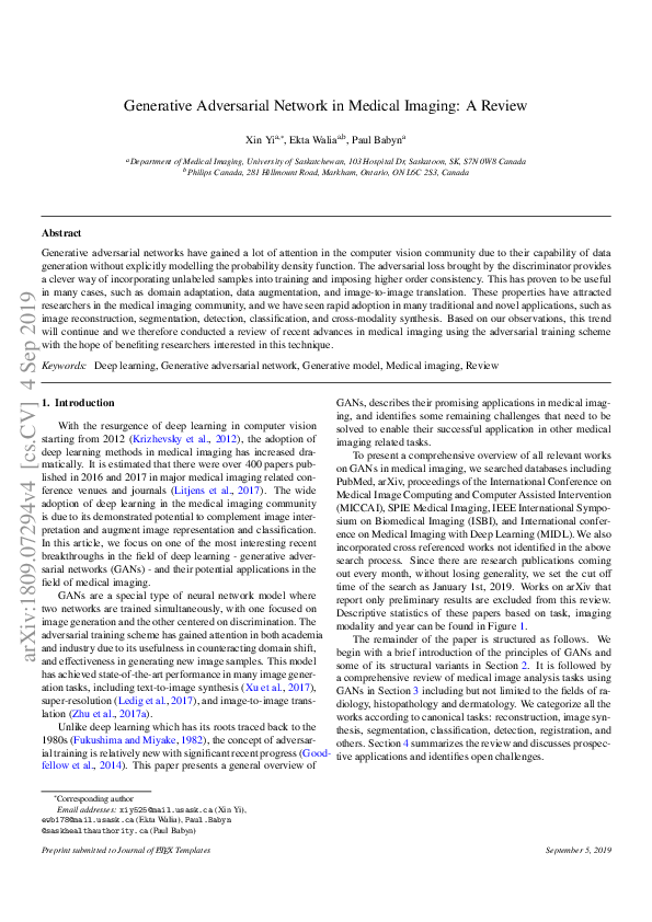 (PDF) Generative adversarial network in medical imaging: A review