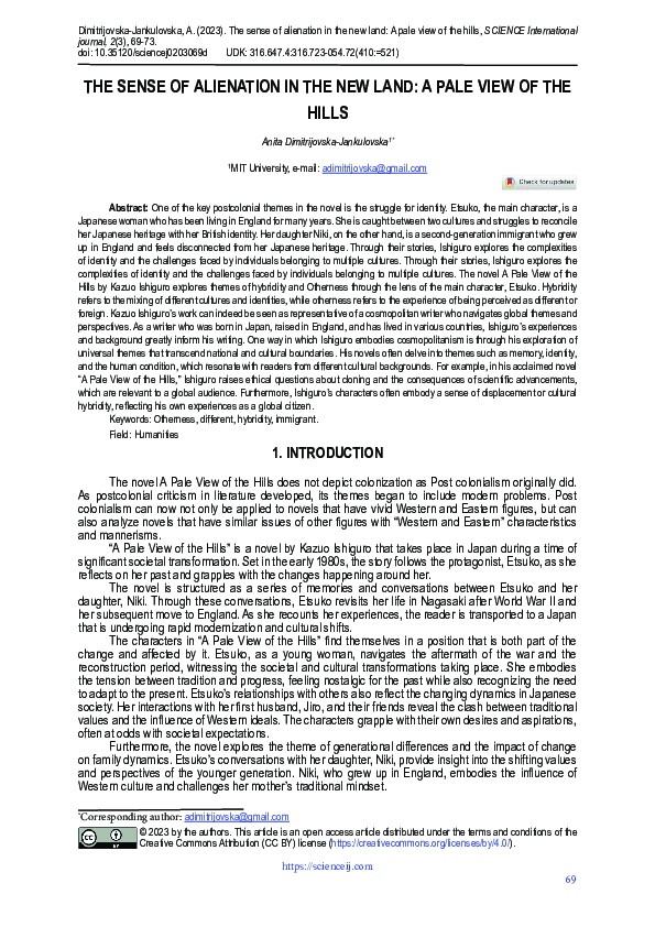 (PDF) The Sense of Alienation in the New Land: A Pale View of the Hills