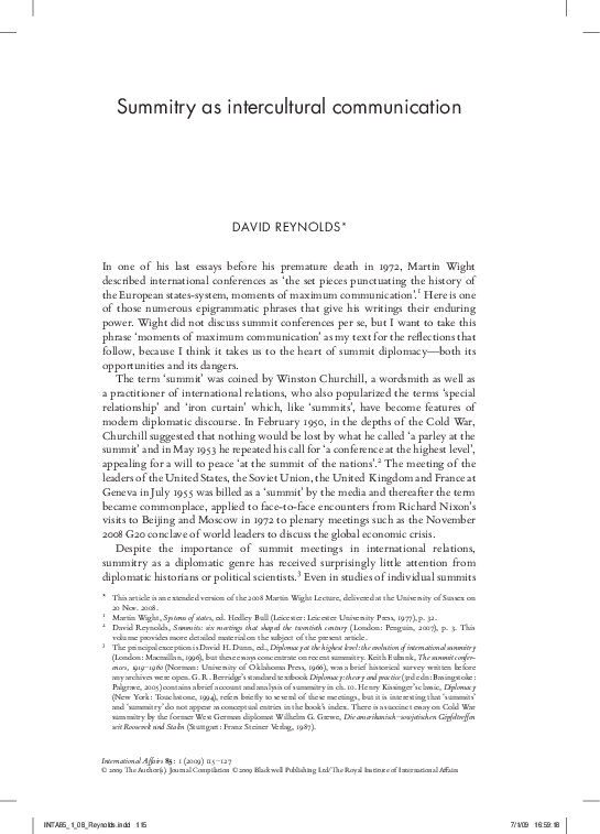 (PDF) Summitry as intercultural communication