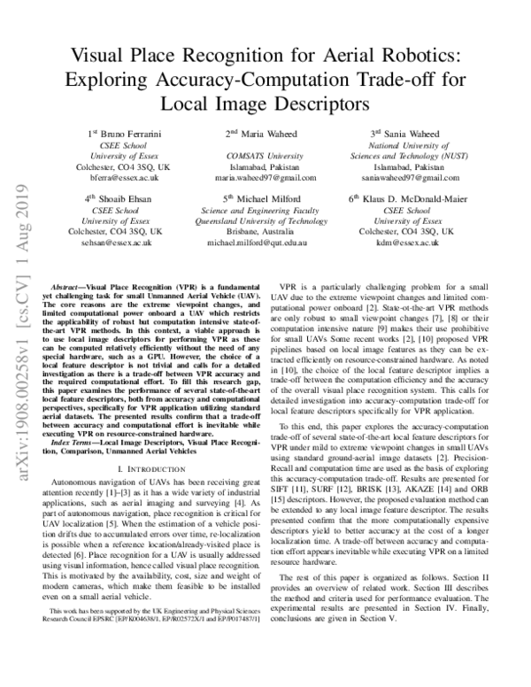 (PDF) Visual Place Recognition for Aerial Robotics: Exploring Accuracy-Computation Trade-off for ...