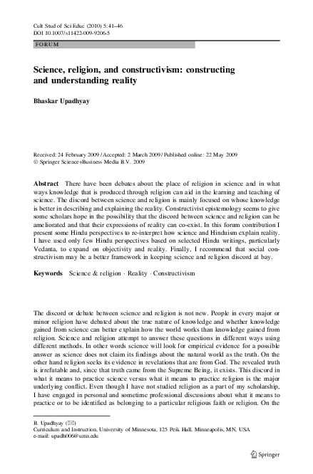 (PDF) Science, religion, and constructivism: constructing and understanding reality