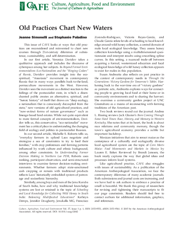 (PDF) Old Practices Chart New Waters | Jeanne Simonelli - Academia.edu
