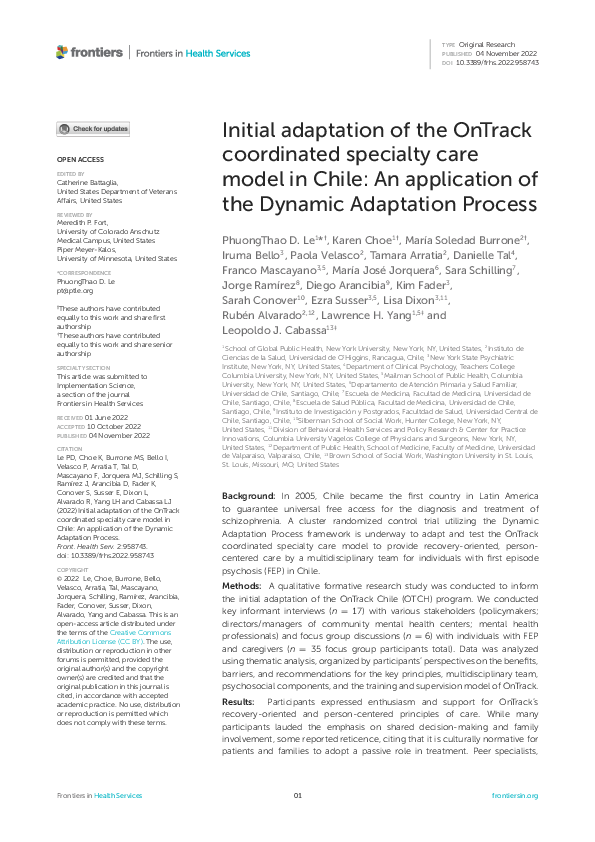 (PDF) Initial adaptation of the OnTrack coordinated specialty care ...