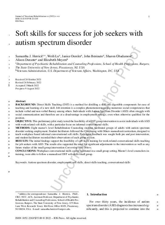 (PDF) Soft skills for success for job seekers with autism spectrum ...