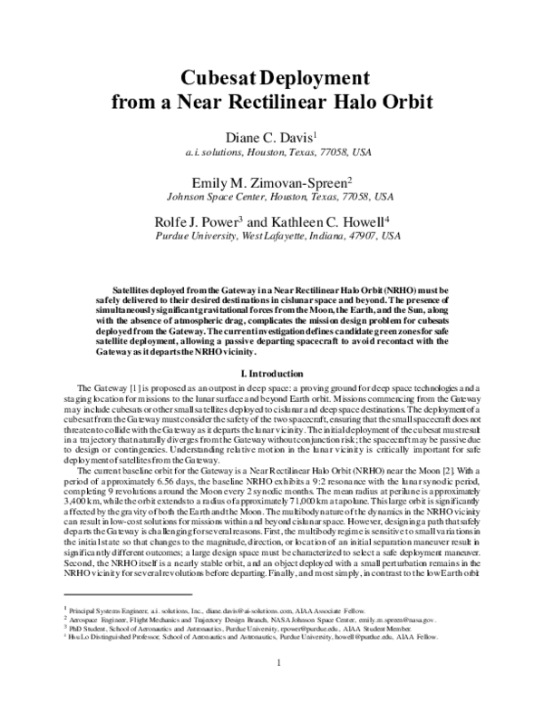 Pdf Cubesat Deployment From A Near Rectilinear Halo Orbit