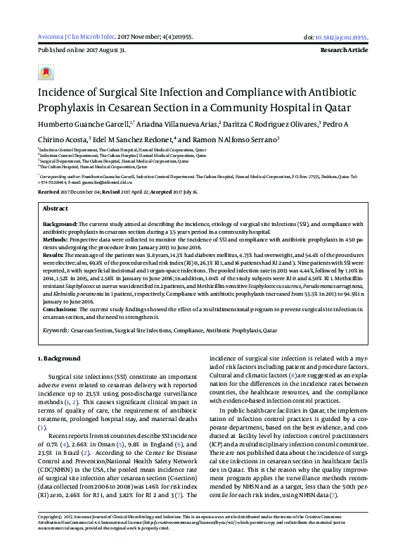 (PDF) Incidence of Surgical Site Infection and Compliance with ...