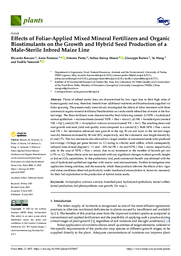 Pdf Effects Of Foliar Applied Mixed Mineral Fertilizers And Organic